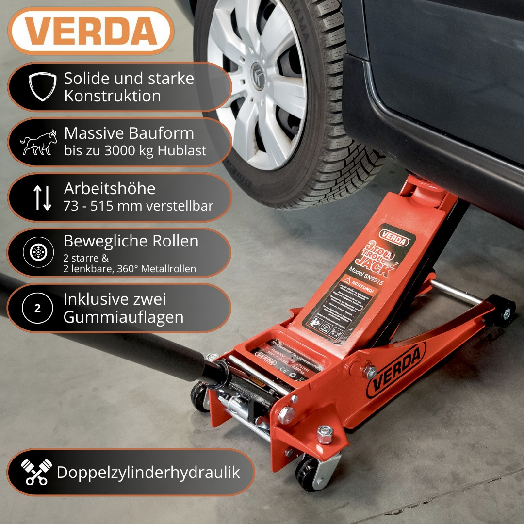 Verda Tiefer Wagenheber 3t Rangierwagenheber 75 - 515 mm mit ...